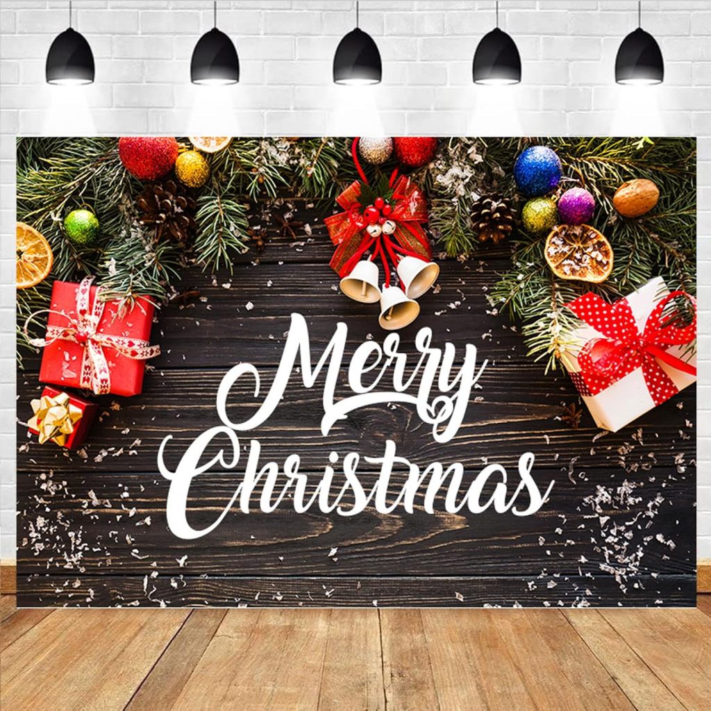 7x5ft Merry Christmas Photography Backdrop Brown Wooden Pine Leaves ...