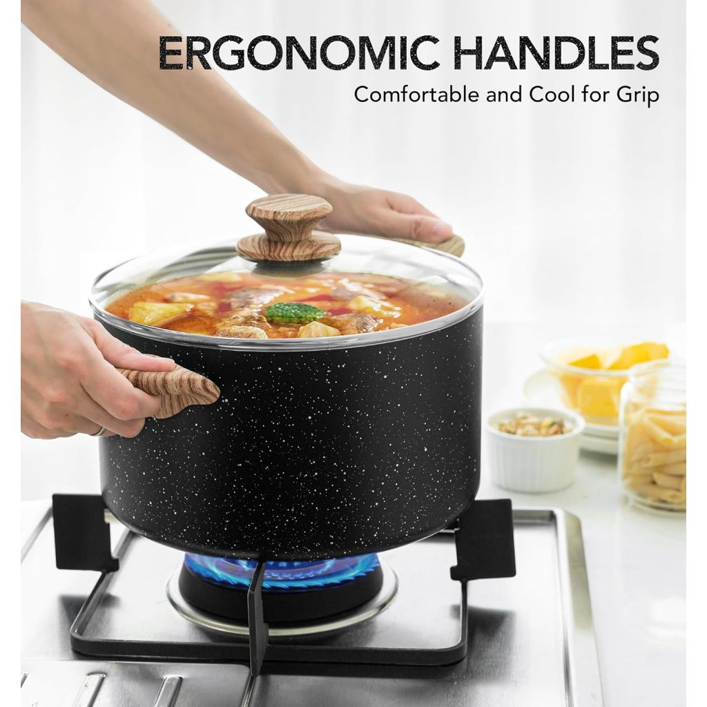 MICHELANGELO Non Stick Soup Pot with Lid,24cm Stock Pot with Cover ...