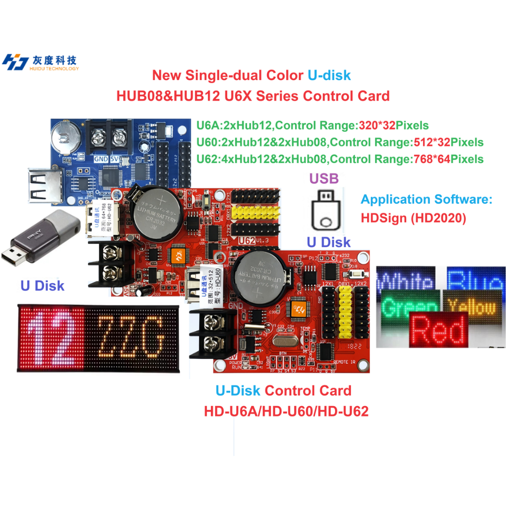 Huidu HD-U6A/U60/U62 Single Double Two Color Running Text Control Card ...