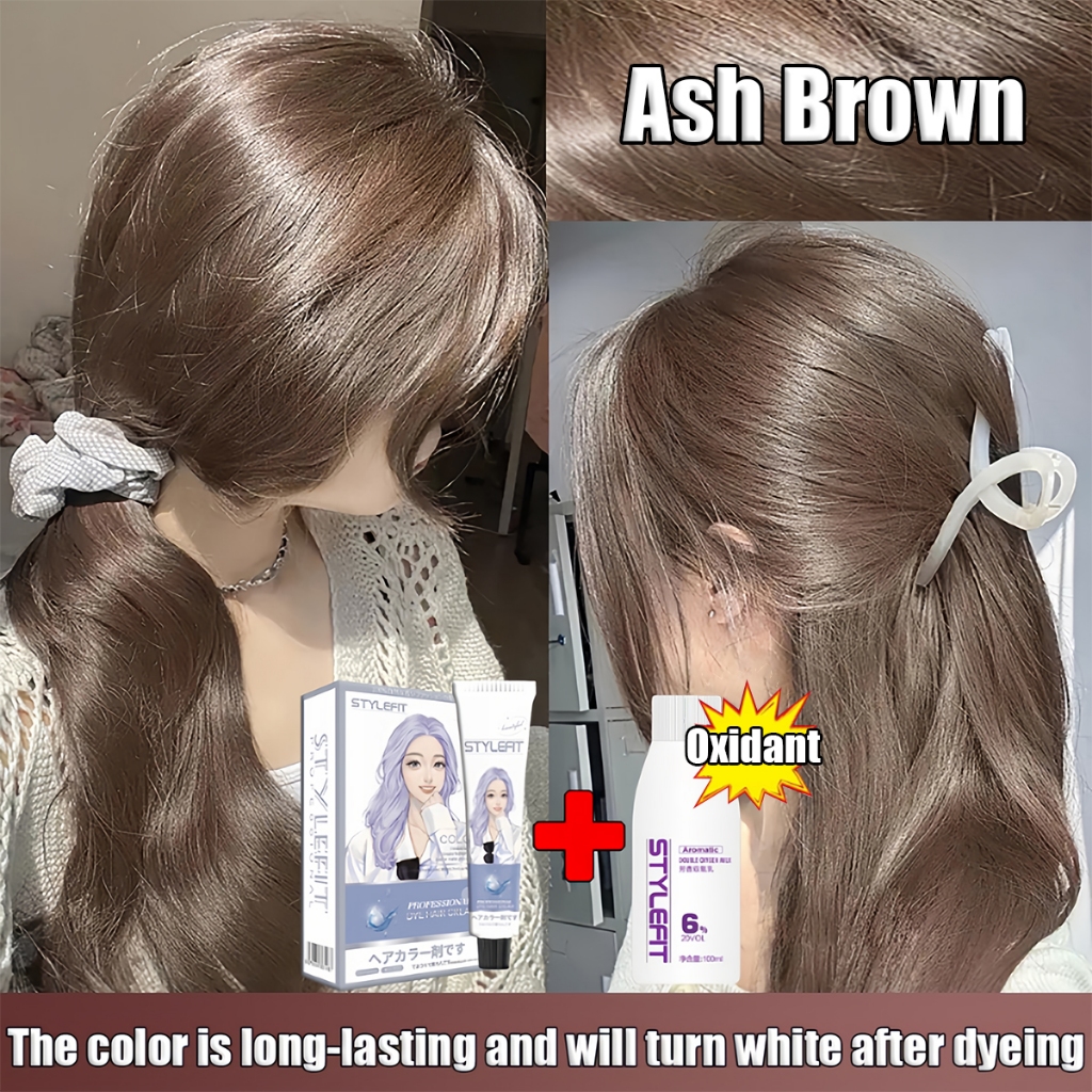 STYLEFIT Hair Color Permanent Ash Brown(100ml Hair Dye+100ml Oxidizer ...