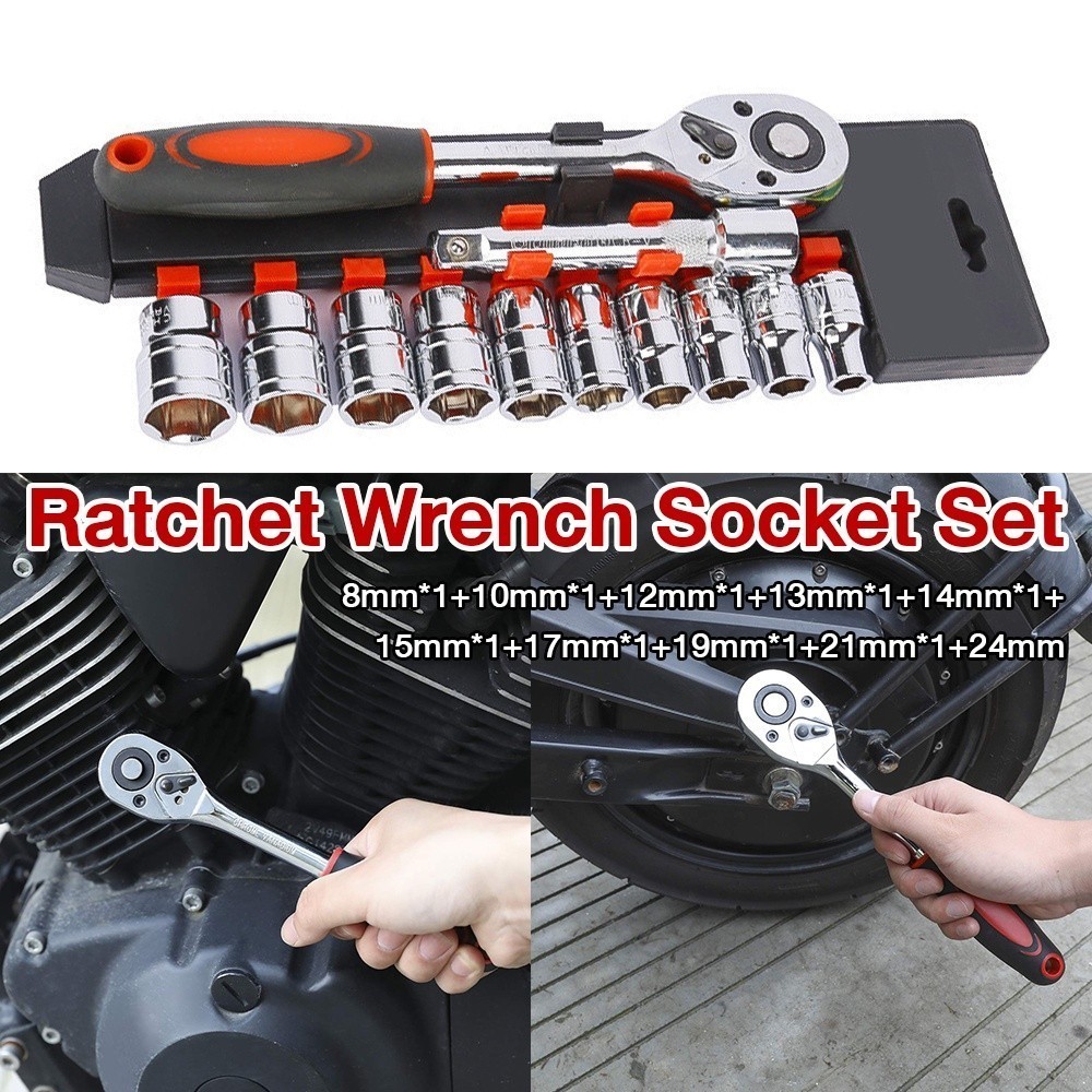 12PCS 1/2 inch Ratchet Wrench Socket Tool Kit CR-V Mechanic Spanner ...