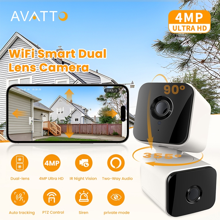 AVATTO WiFi Smart Dual Lens Camera 400MP Dual Lens IR Night Vision ...