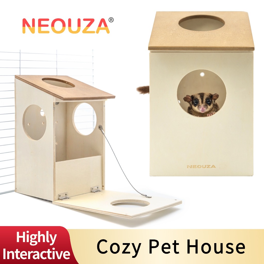 NEOUZA Wooden Sugar Glider Nest Box House,Cage,Toy,Platform for Small ...