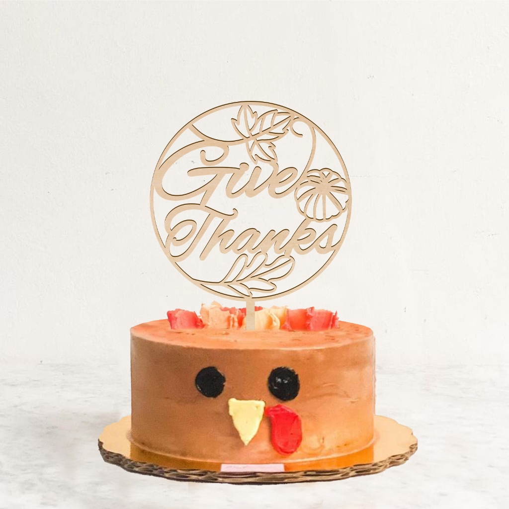 Give Thanks Thanksgiving Cake Topper in Wooden Thanksgiving Party Cake ...