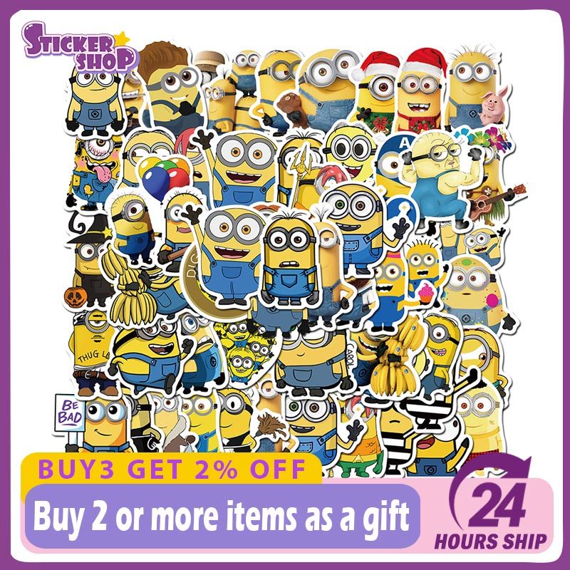 50Pcs Minions Stickers Figures Kevin Bob Stuart Waterproof Decals DIY ...