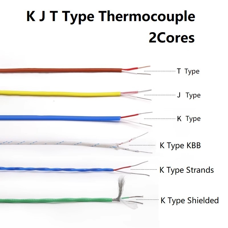 K J T Type Thermocouple Wire 2 Cores PTFE Insulator Shielded Line High ...