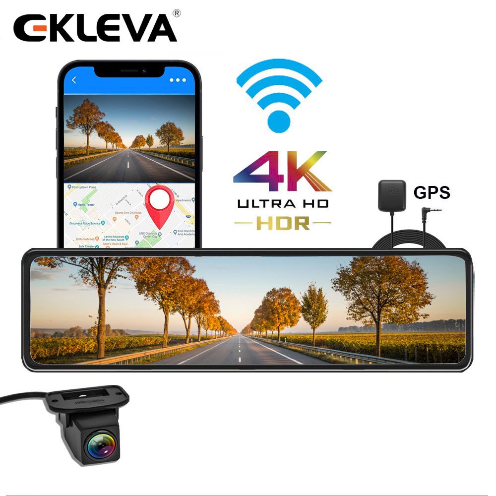EKLEVA 4K Mirror Dash Cam Backup Camera for Cars 12 Inch Full Touch ...