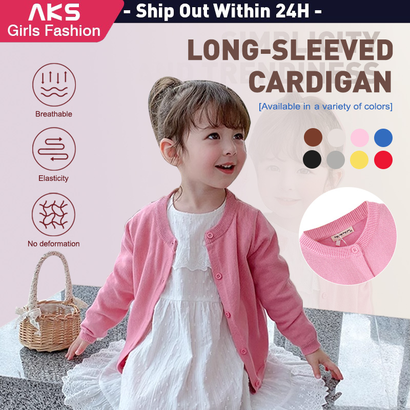 AKS Fashion Kids Sweaters for Girl 2-7 Yrs Old Round Neck Solid Color ...