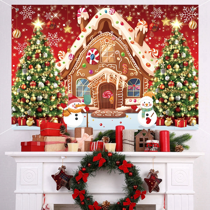 1.5*1M Merry Christmas Backdrop Banner Gingerbread House Christmas Tree ... 1.5*1M Merry Christmas Backdrop Banner Gingerbread House Christmas Tree ...