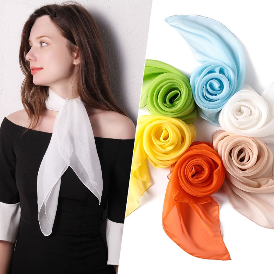 Plain Chiffon Silk Scarf Summer Women Hair Neck Square Scarves Office ...