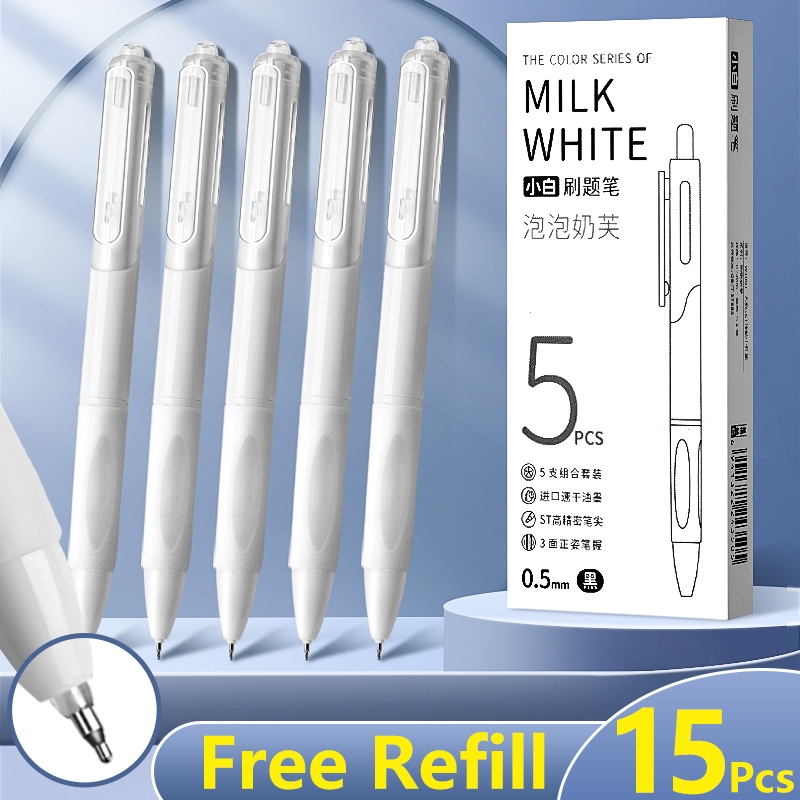 White Gel Pen ST Tip 0.5mm Black Ink Retractable ballpen Press Sign Pen ...