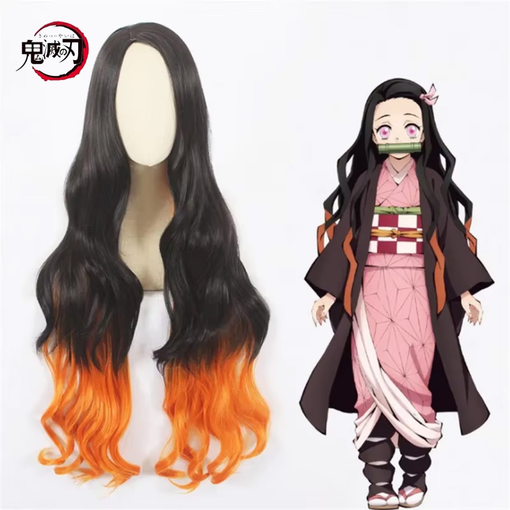 Anime Kamado Nezuko Wig Nezuko Cosplay Gradient Long Hair Uniforms ...