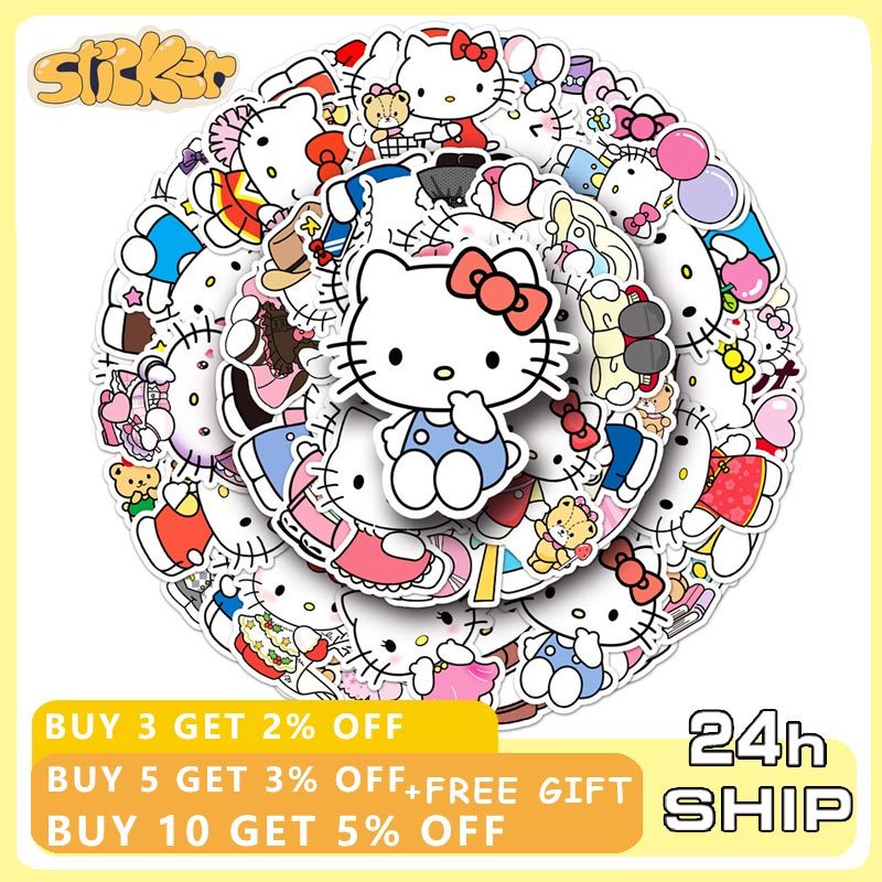 50PCS Kawaii Sanrio Kitty Cat Sticker Cute Hello Kitty Decal DIY ...