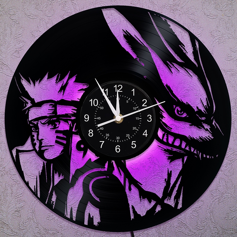 Naruto Vinyl Record Wall Clock 7 Colours Night Lights Silent Wall Clock ...
