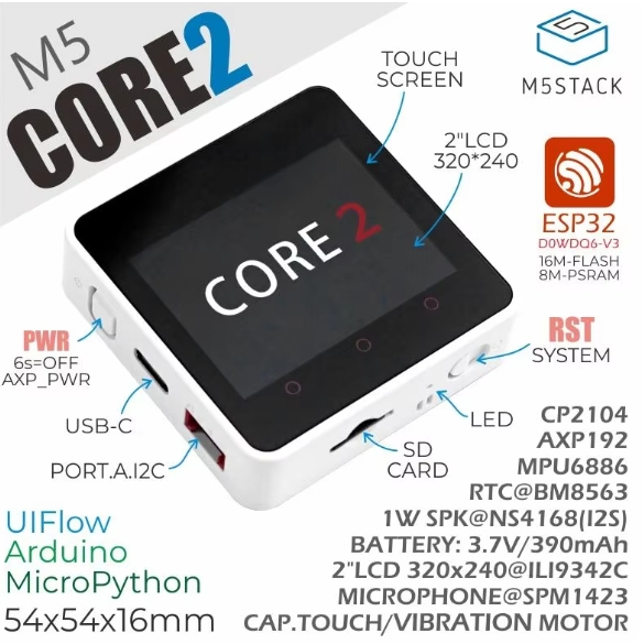 M5Stack Official M5Stack Core2 ESP32 IoT Development Kit WiFi Bluetooth graphical programming ...