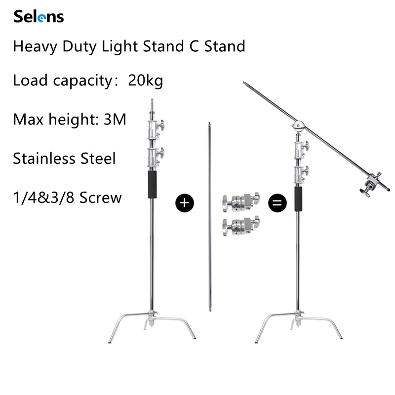 Selens C Stand Heavy Duty Light Stand Tripod Max Height 10ft Adjustable ...