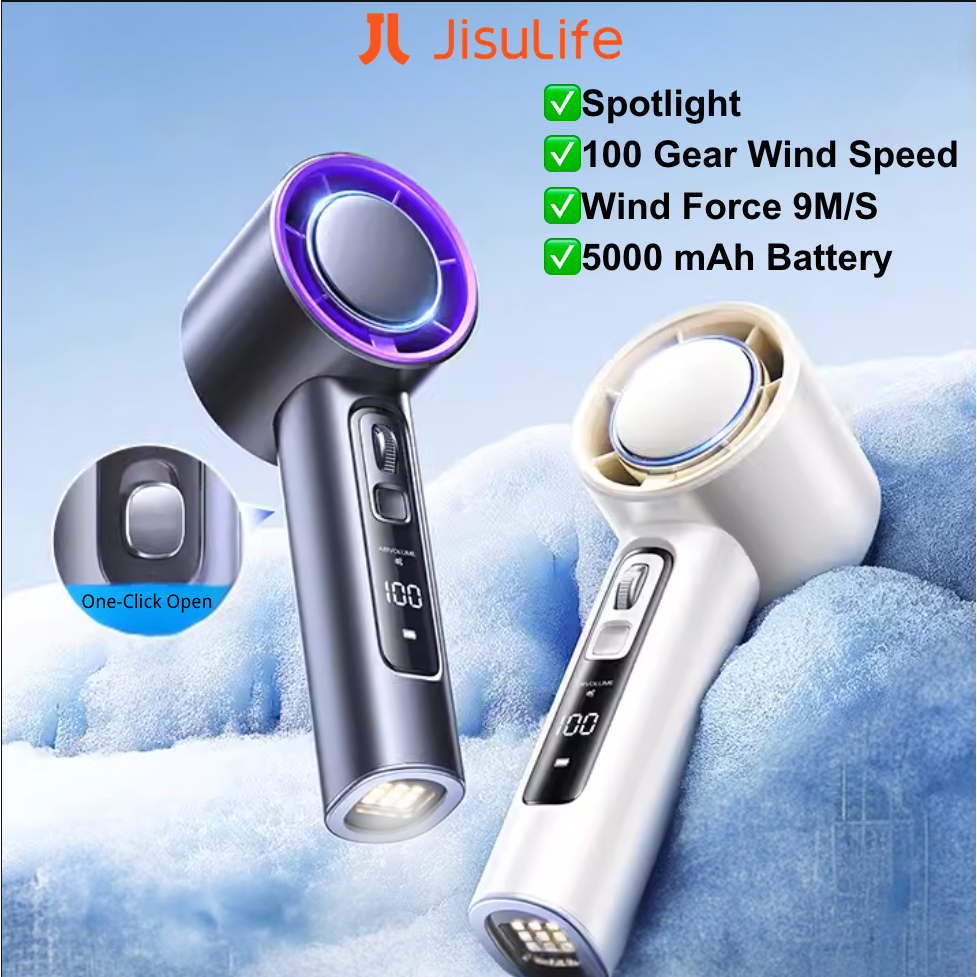 JISULIFE Mini Fan Rechargeable Handheld Jet Fan Strong Wind 100 Gear ...