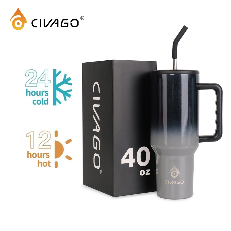 Civago（40oz）Black grey Insulated Vacuum Tumbler Stainless Steel Mug ...