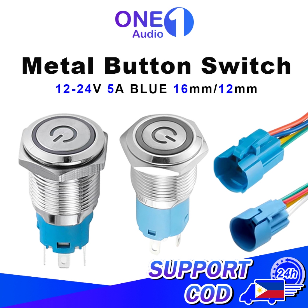 OneAudio 12-16mm 12-24V 5A LED Waterproof Switch Metal Push Button ...