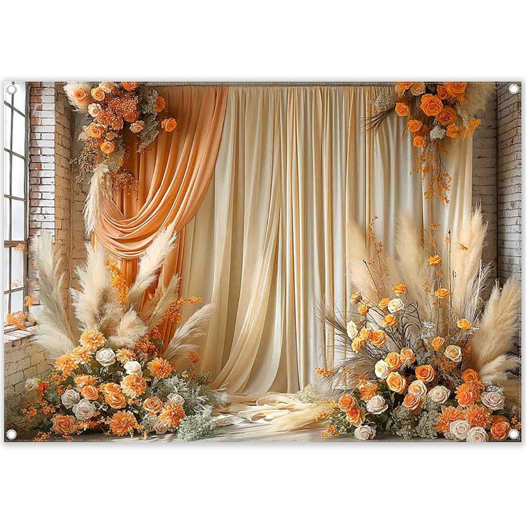 7x5ft Digital Printing Boho Floral Wedding Backdrop Flower Wall Curtain ...