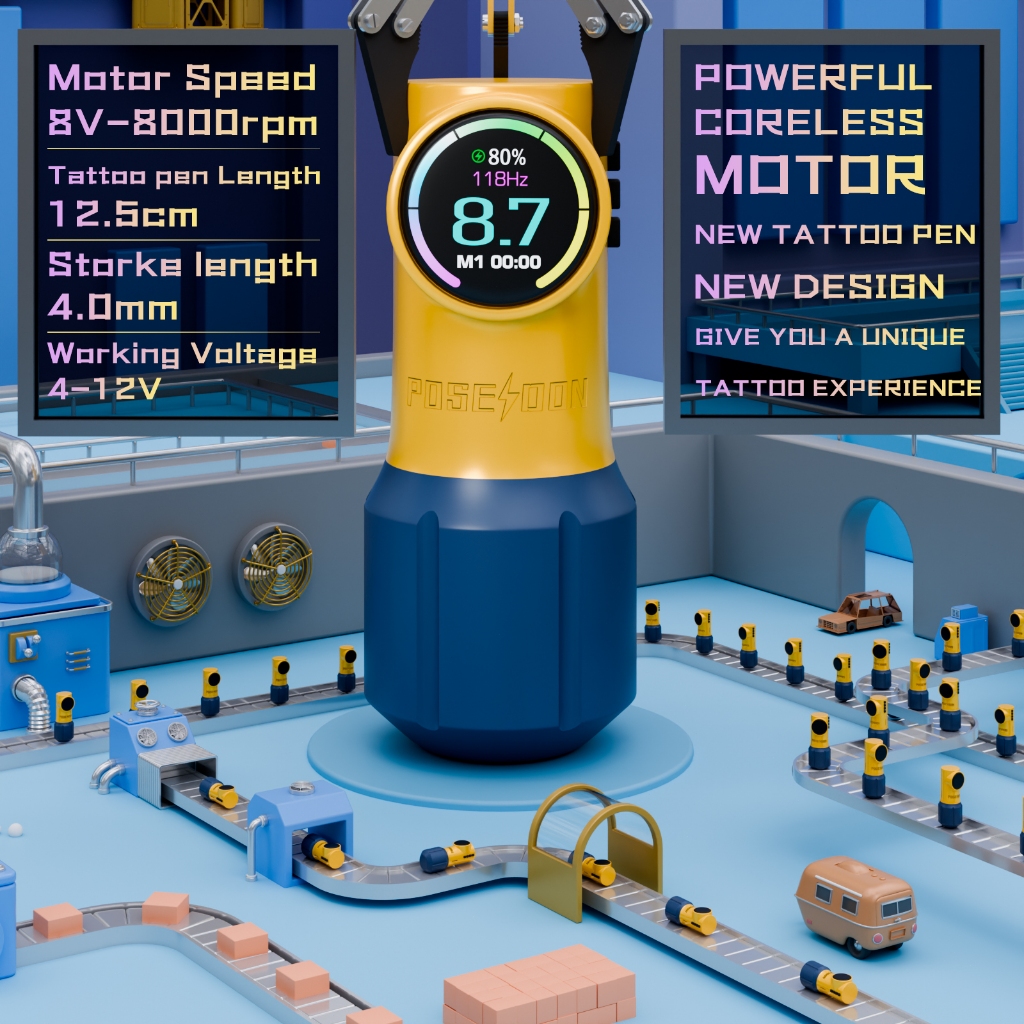 POSEIDON Tattoo Pen- Wireless Tattoo Machine with 1600mAh Capacity ...