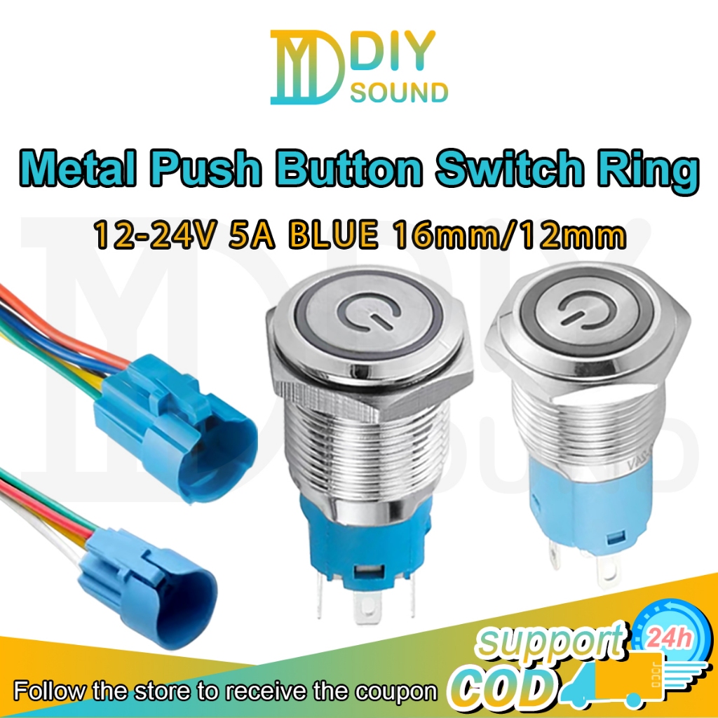 DIYSOUND 12/16mm Power Light LED Metal Push Button Switch Momentary ...
