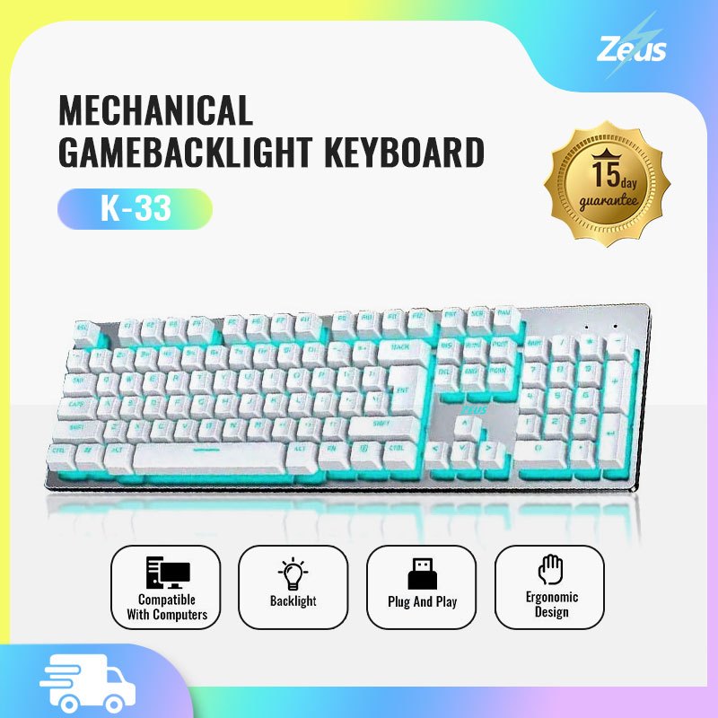 Zeus K-33 Gaming Mechanical Feel Keyboard 104 keys With LED Back Light ...