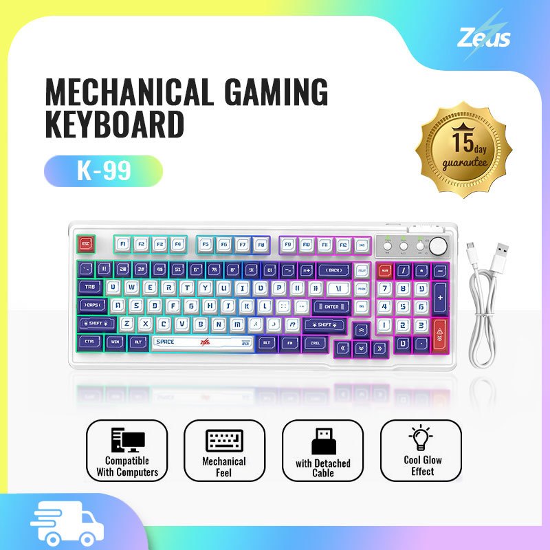 Zeus Wired Gaming Keyboard Mecha Gundam Style 98 Keys USB Mechanical ...