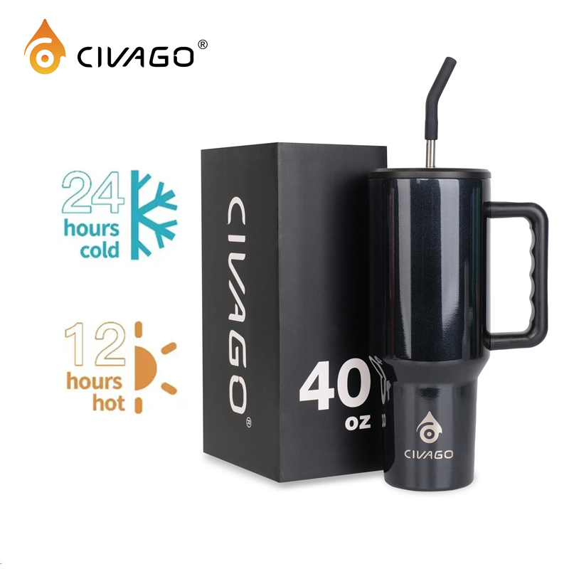 Civago（40oz）Gypsophila Insulated Vacuum Tumbler Stainless Steel Mug ...
