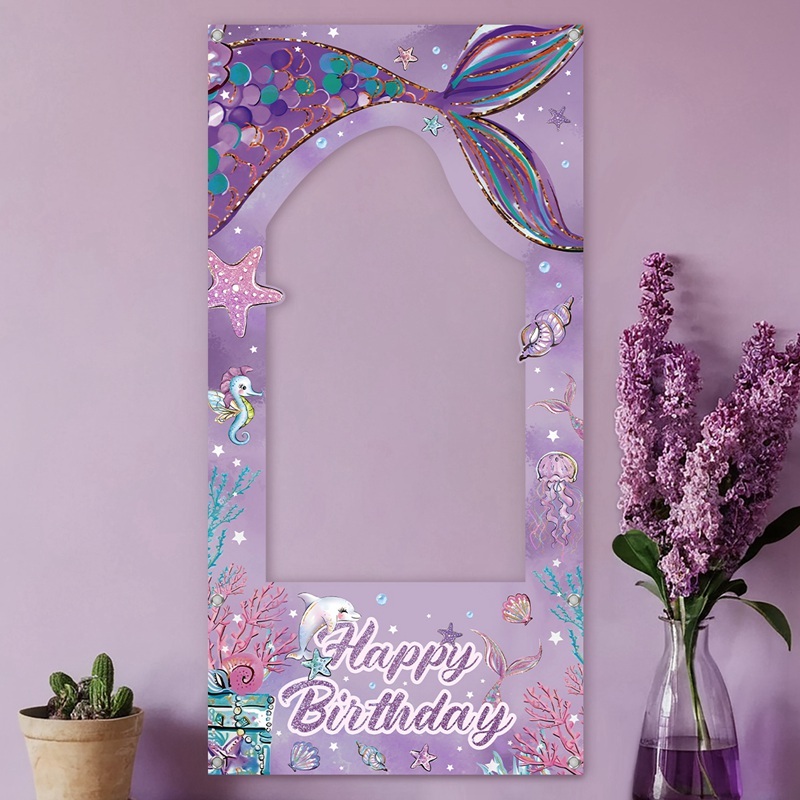 120*60cm Mermaid Theme Photo Booth Props Purple Mermaid Tail Photo ...