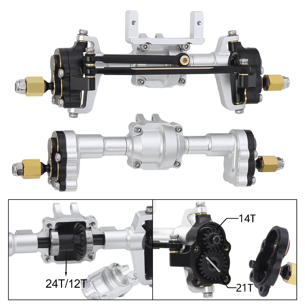 Aluminum Front Rear Portal Axle Complete Set+Brass Knuckle Cover For FMS FCX24 Power Wagon K5 ...