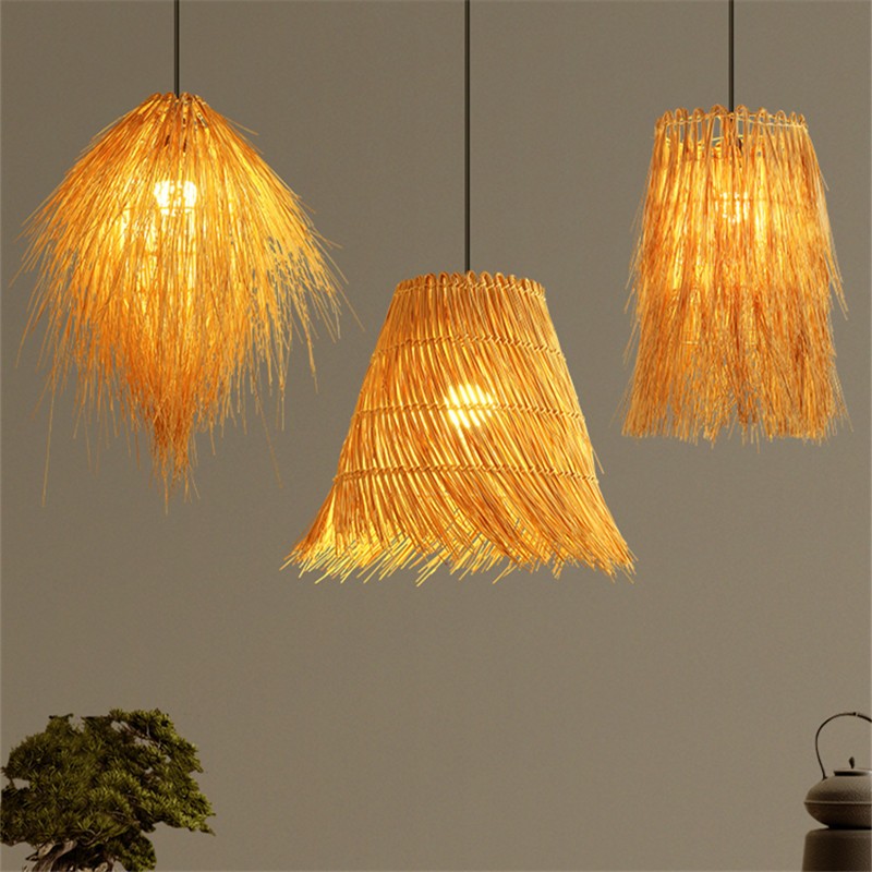 SIMI Rattan Chandelier Ceiling Light Retro Hanging Ceiling Lamp Nordic ...