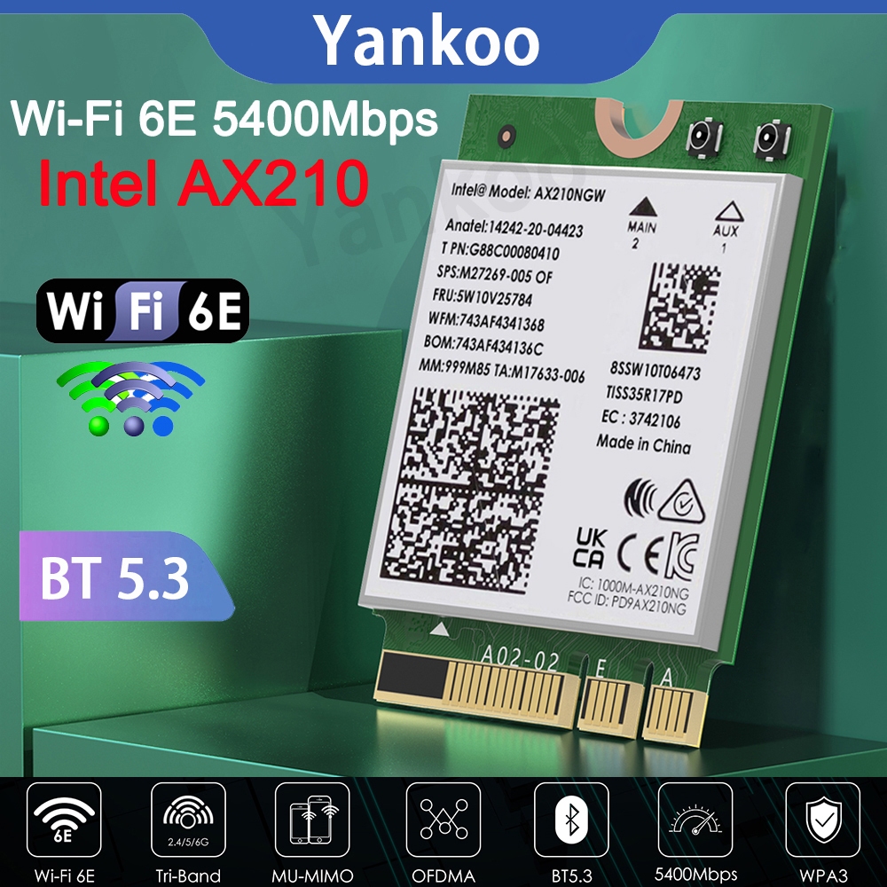 WiFi 6E Intel AX210 Bluetooth 5.3 5400Mbps 2.4GHz/5GHz/6GHz Network ...