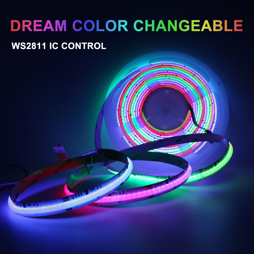24V WS2811 COB LED Strip RGB Full Color Addressable Pixel LED Lights ...