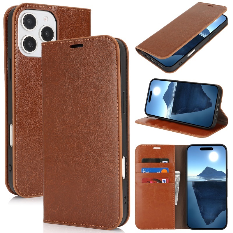 Genuine Leather Case for iPhone 16 15 14 13 12 11 Pro Max Plus 12 13 mini XR X XS Max Business ...