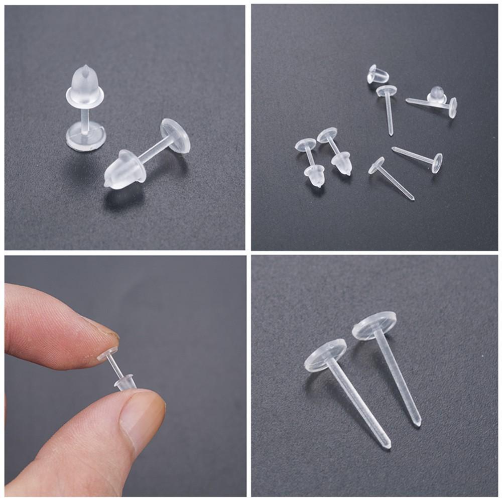 50pcs/25 Pair Anti Allergy Transparent Ear Studs Plastic Stems Silicone ...