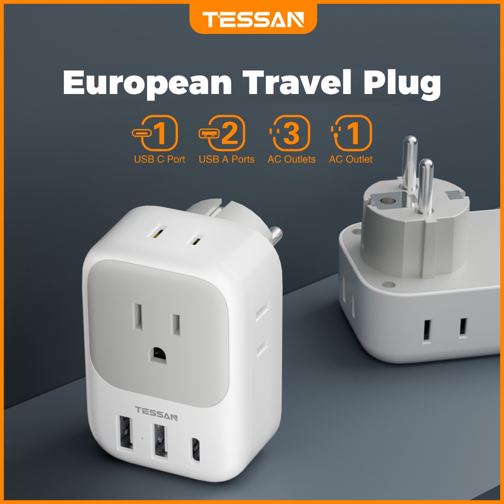 TESSAN PH to EU Plug Adapter Travel Adapter with USB C,Type F Type Plug ...