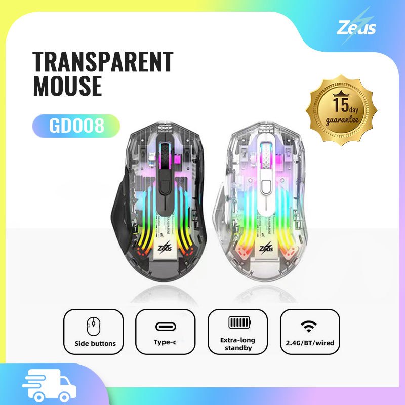 Zeus GD-008 Transparent RGB Mechanical Three Modes Gaming Mouse ...
