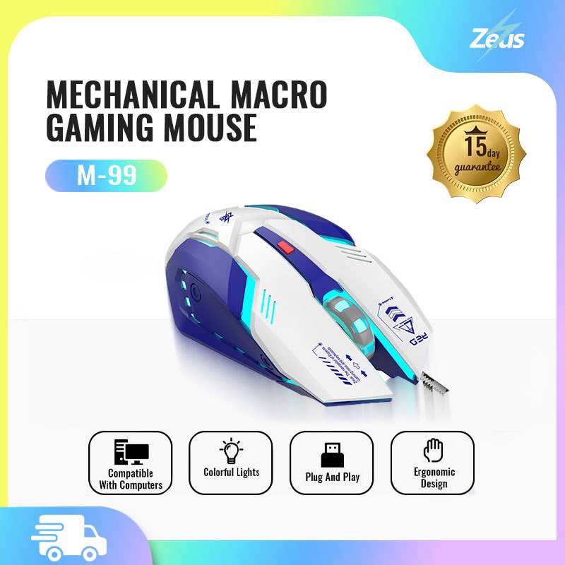 Zeus M-99 Mecha Style Gaming Mouse USB Wired Mechanical Feel Like Led ...