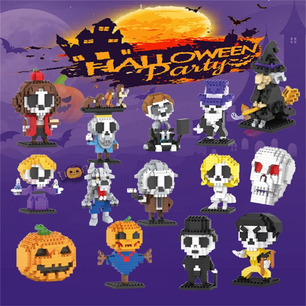 Micro Particle Building Blocks Pumpkin Head Witch Scarecrow Skull ...