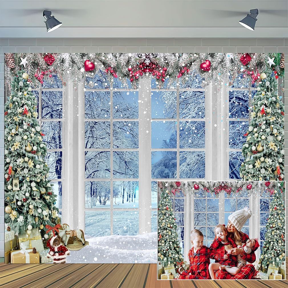 Christmas Window Photography Backdrop 7x5ft Xmas Wonderland Glitter ...