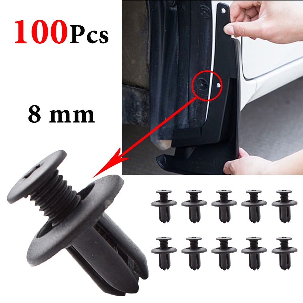 Universal 100pcs Car 8mm Clip Fastener Plastic Rivets Screw Bumper Mud ...