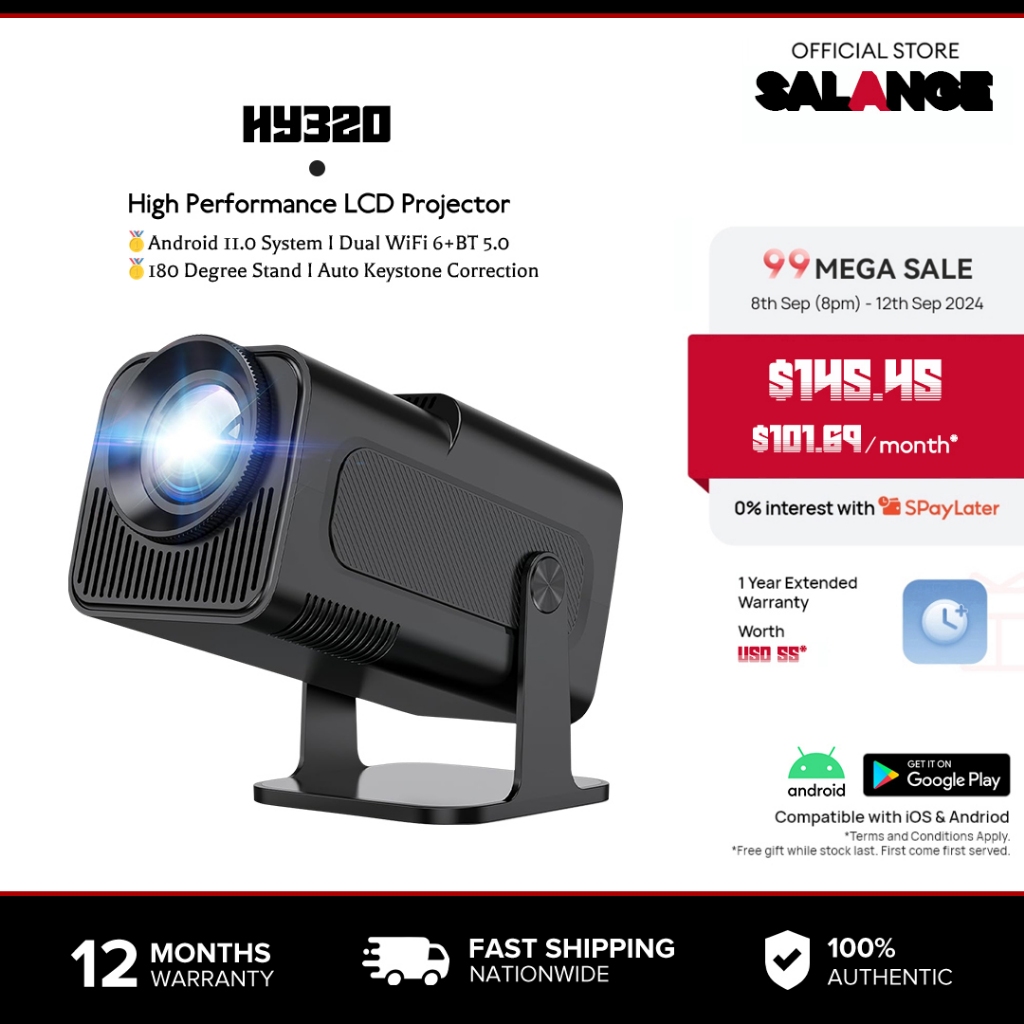 Salange HY320 Native 1080P Full HD Projector, 180 Rotating LED Android ...