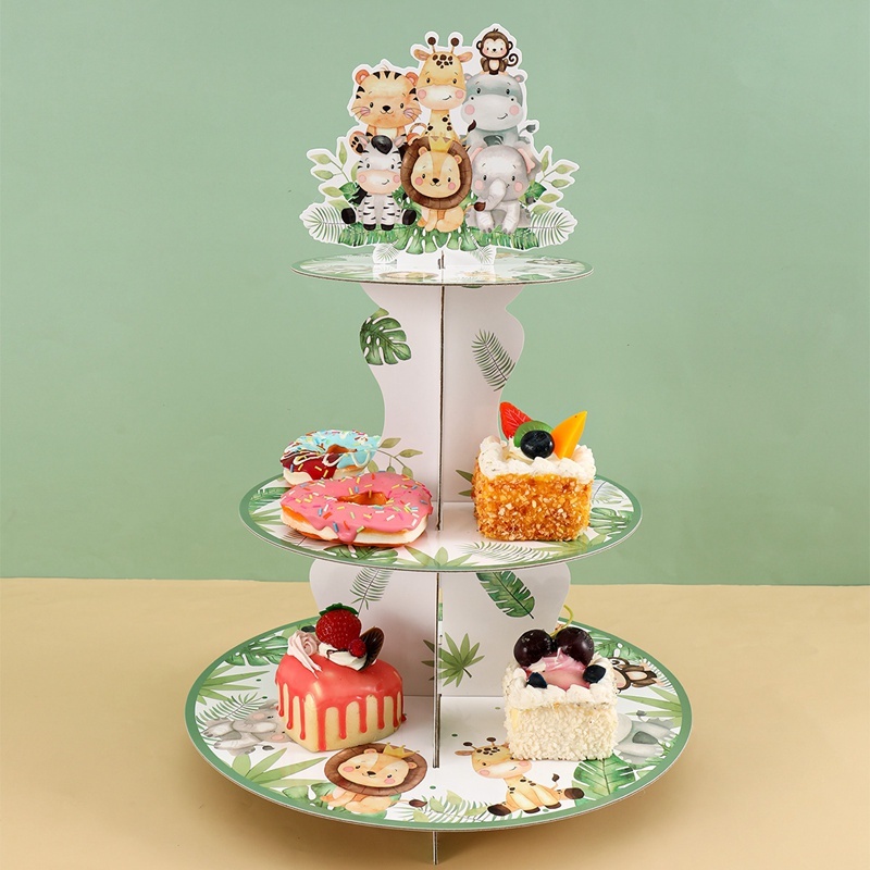 Jungle Safari Cupcake Stand 3 Tiers Animal Theme Cake Stand Fruit ...