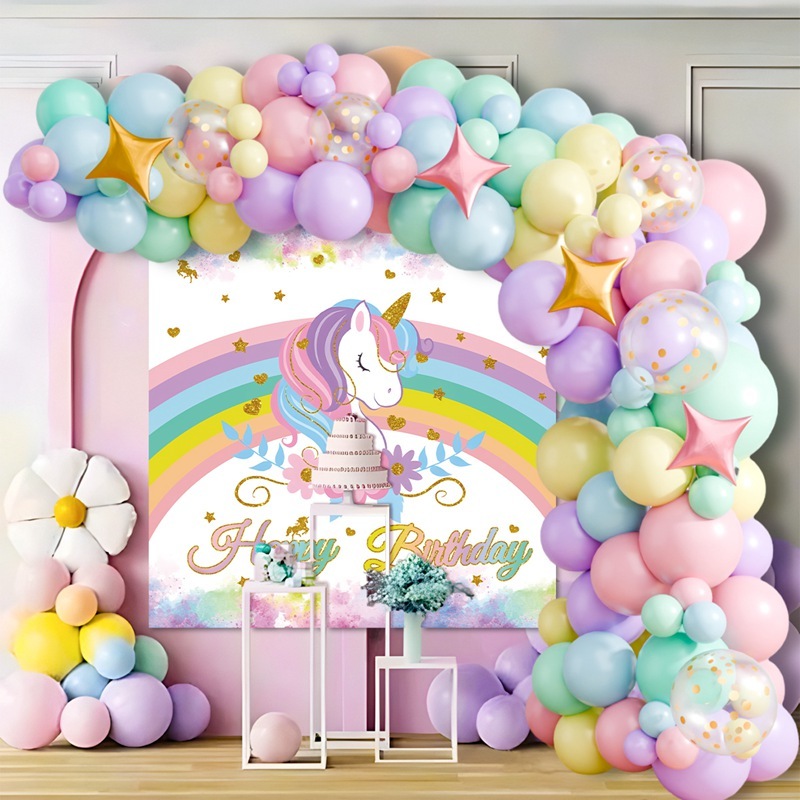Rainbow Unicorn Balloon Set Flower Unicorn Backdrop for Birthday ...