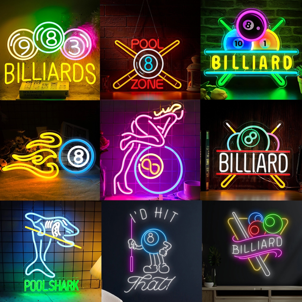 Billiards Neon Sign LED Colorful Neon Light for Wall Decor Dimmable USB ...