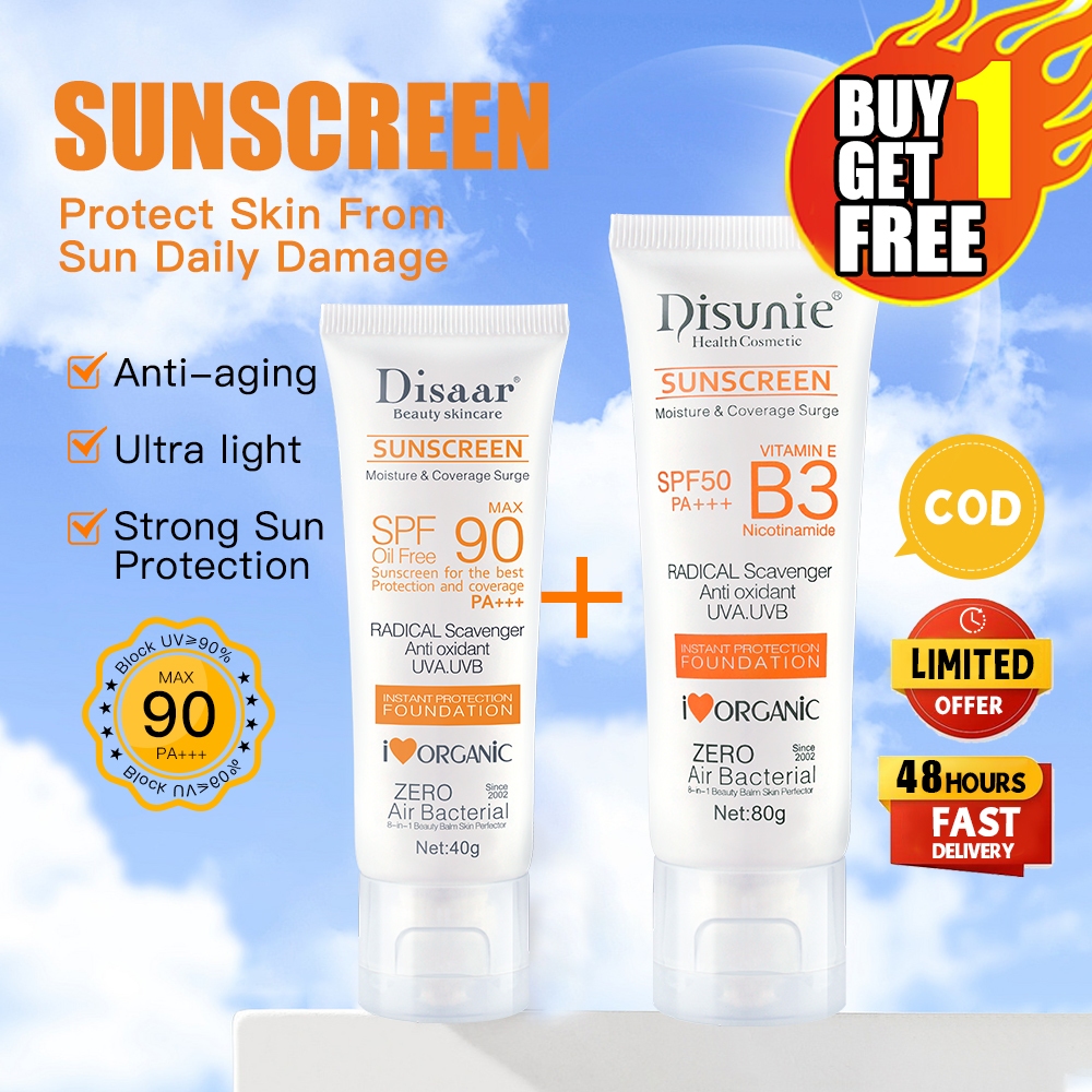 Buy 1 Get 1 Disaar Sunscreen Cream SPF 90+ Sunblock Lotion Facial Sunscreen Brightening Sun ...