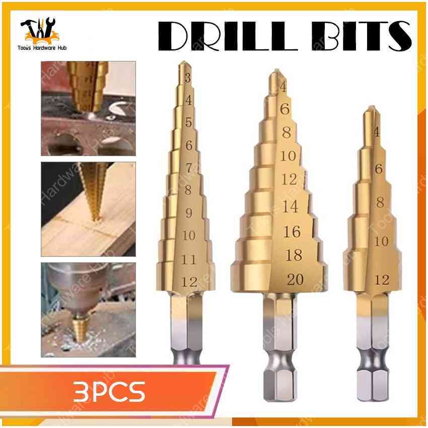 3PCS Wood Metal Hole Cutter Core High Speed Steel Titanium Step Drill ...