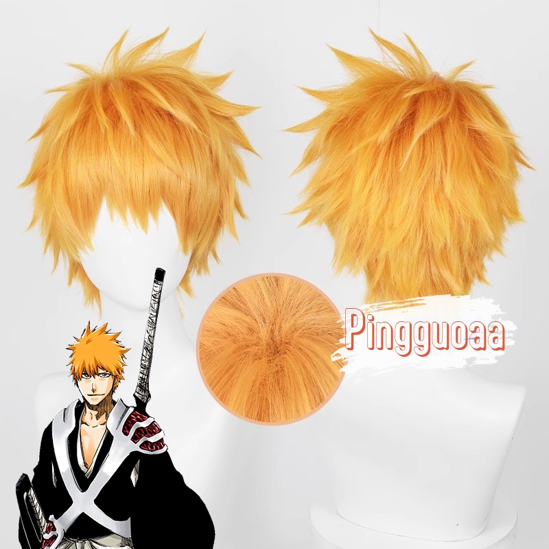 Anime Bleach Kurosaki Ichigo Cosplay Wig 30cm Orange Heat Resistant ...