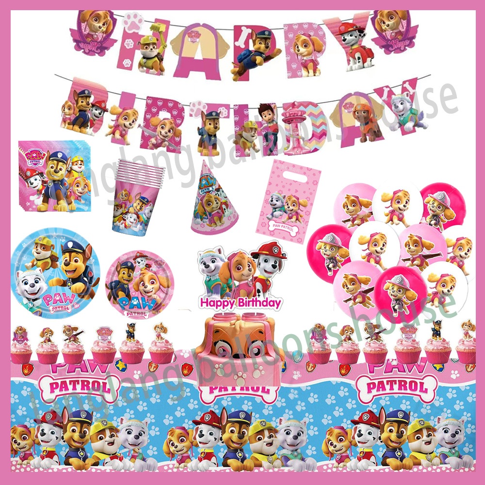 Pink Paw Patrol Banner Balloon Set Pink Paw Patrol Themed Disposable ...